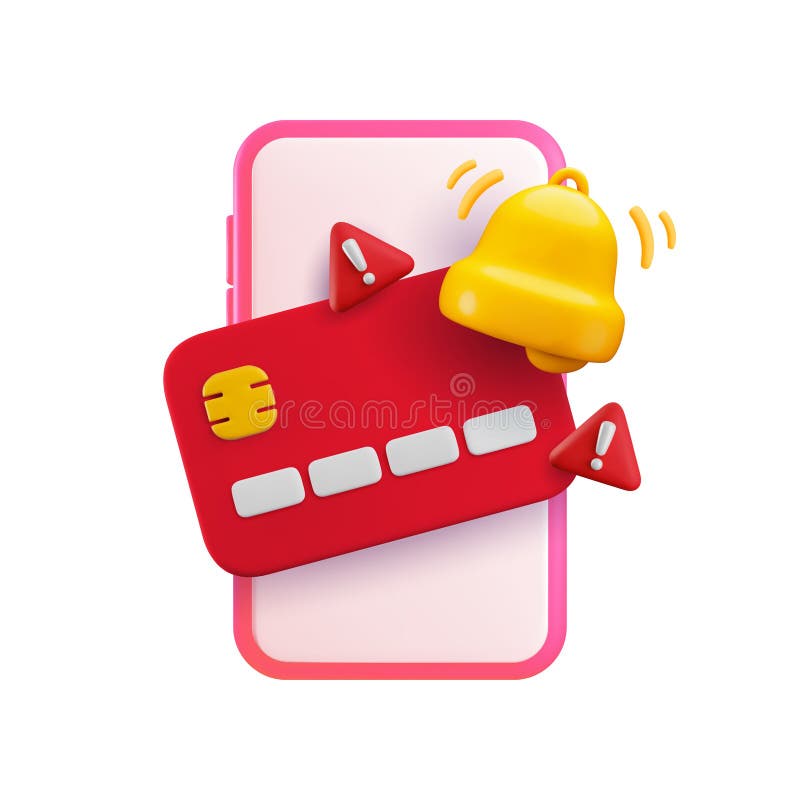 Vector Cartoon 3d Credit Card Notification Mobile App. Realistic 3d ...