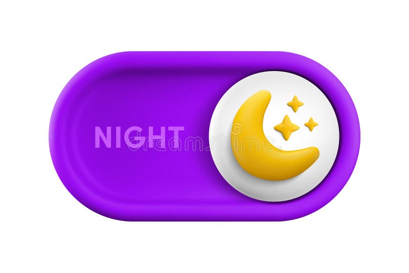 Vector Cartoon 3d Dark Theme on Switch Button. Cute Realistic 3d Violet ...