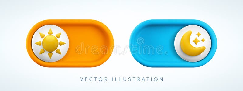Vector Cartoon 3d Day and Night Mode Switch Button. Realistic 3d Orange ...