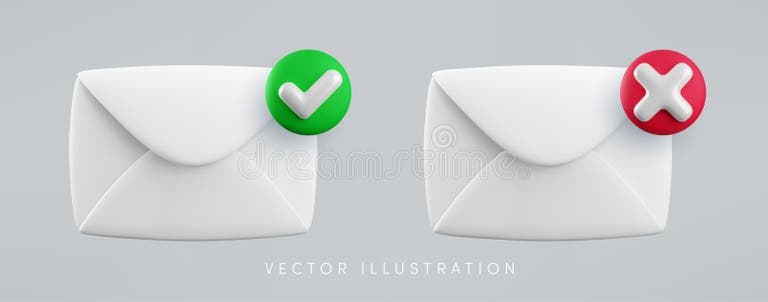 Vector Cartoon 3d Message Checkmark Icon Set. 3d Render Approved and ...