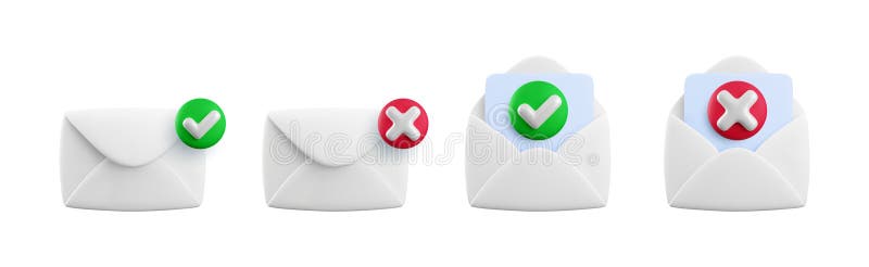 Vector Cartoon 3d Message Checkmark Icon Set. 3d Render Approved and ...