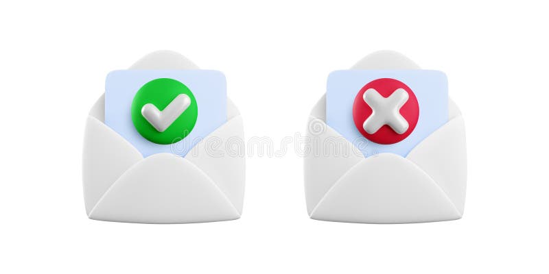 Vector Cartoon 3d Message Checkmark Icon Set. 3d Render Approved and ...
