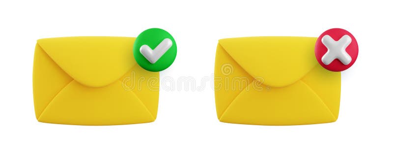 Vector Cartoon 3d Message Checkmark Icon Set. 3d Render Approved and ...