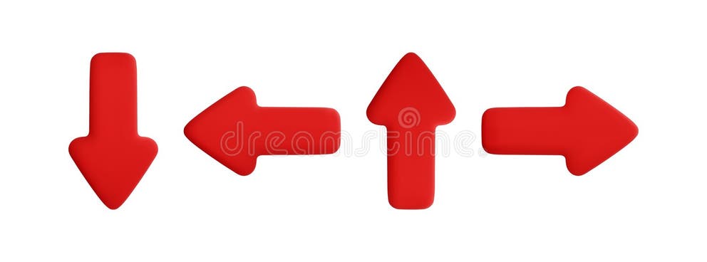 Vector Cartoon 3d Red Arrows Set. Cute Realistic Up, Down, Left, Right ...