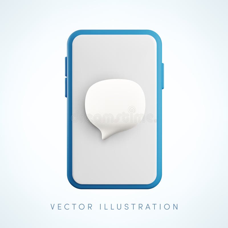 Vector Cartoon 3d Smartphone with White Screen and Empty Speech Bubble ...