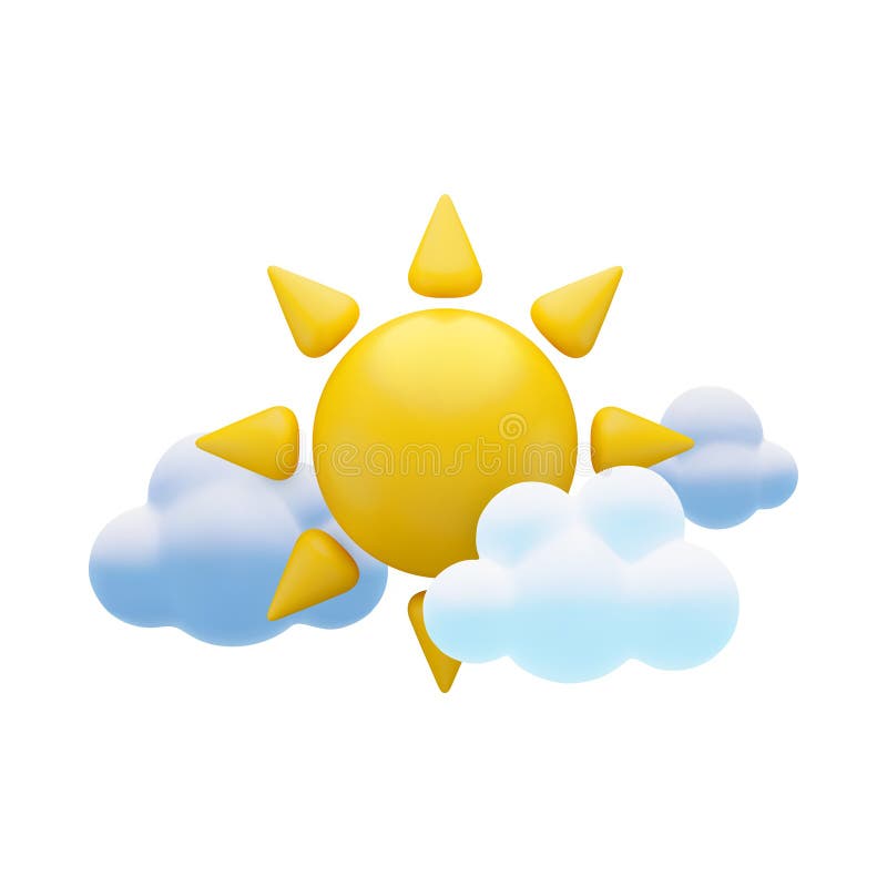Vector Cartoon 3d Sun with Rays and Clouds Weather Concept. Cute 3d ...