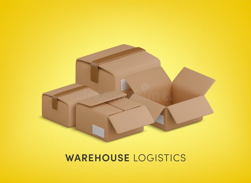 Vector Cartoon 3d Warehouse Logistics Banner. Cute Realistic 3d Boxes ...