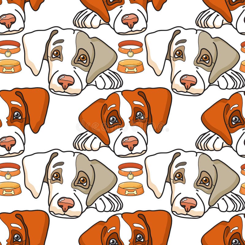 Vector Cartoon Dog on White. Seamless Pattern. Stock Vector ...