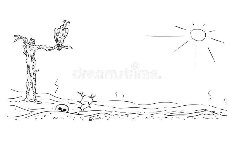 Vector Cartoon Drawing of Arid Desert Landscape Illustration with ...
