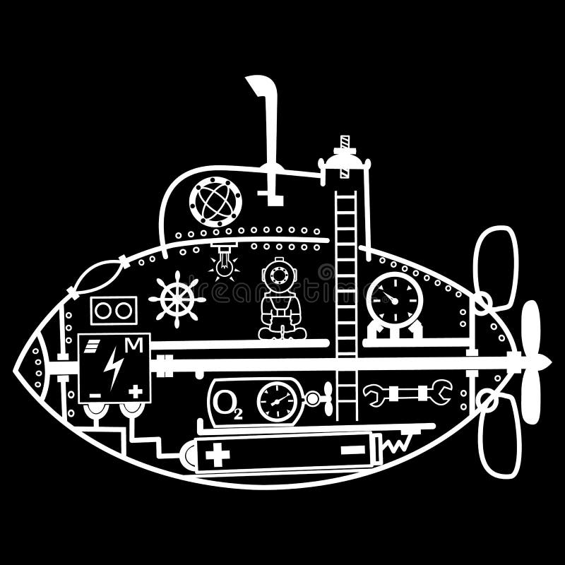 Vector Cartoon Drawing of a Submarine Stock Illustration - Illustration ...