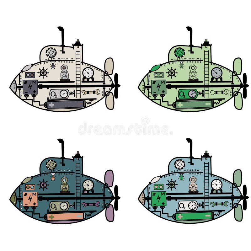 Vector Cartoon Drawing of a Submarine Stock Vector - Illustration of ...