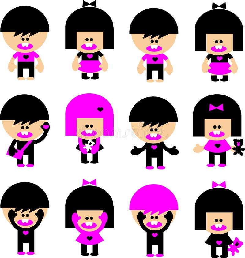 Vector Cartoon Emo Children Icons Stock Illustration - Illustration of ...