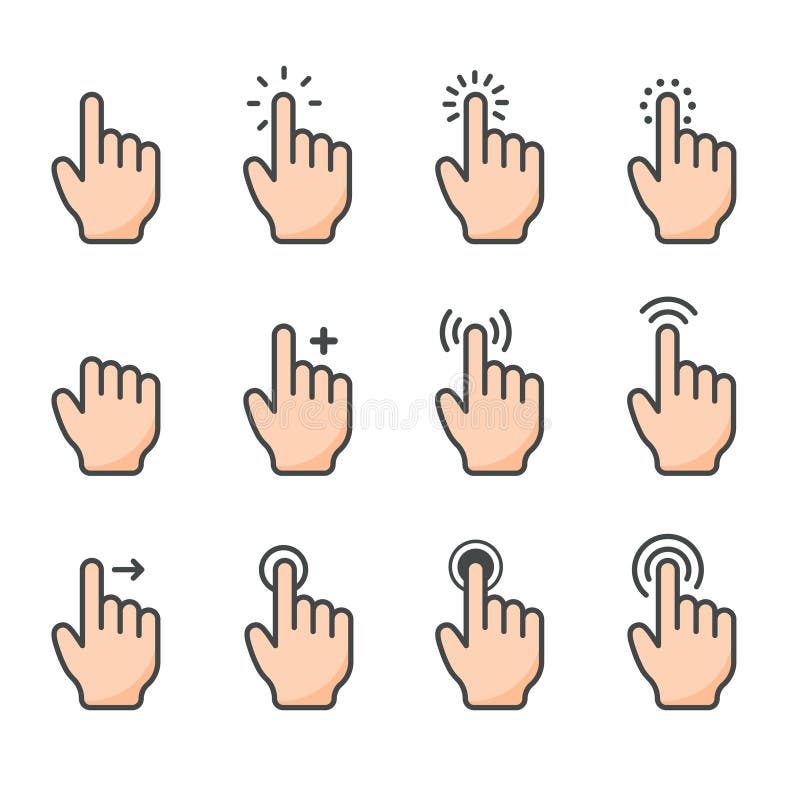 Vector Cartoon Finger Mouse Cursor in Various Gestures for Mobile Touch ...