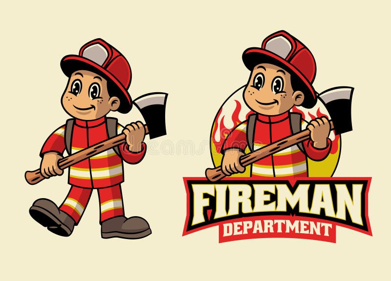 Cartoon of Fireman Mascot Logo Design Stock Vector - Illustration of ...