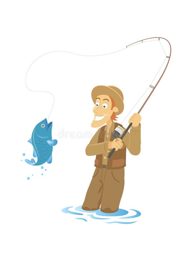 Cartoon Fisherman Catching a Fish Stock Vector - Illustration of ...