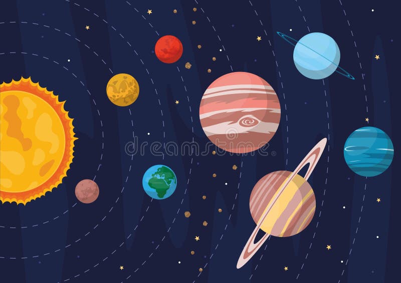 Vector Cartoon Flat Illustration of Solar System. Map of Space with ...