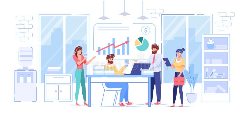 Flat Cartoon Office Team Characters,successful Employees,vector ...