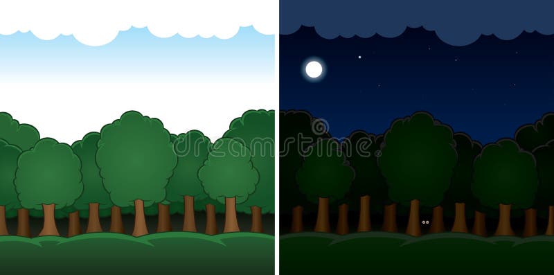 Vector Cartoon Forest Landscape Day and Night Stock Vector ...