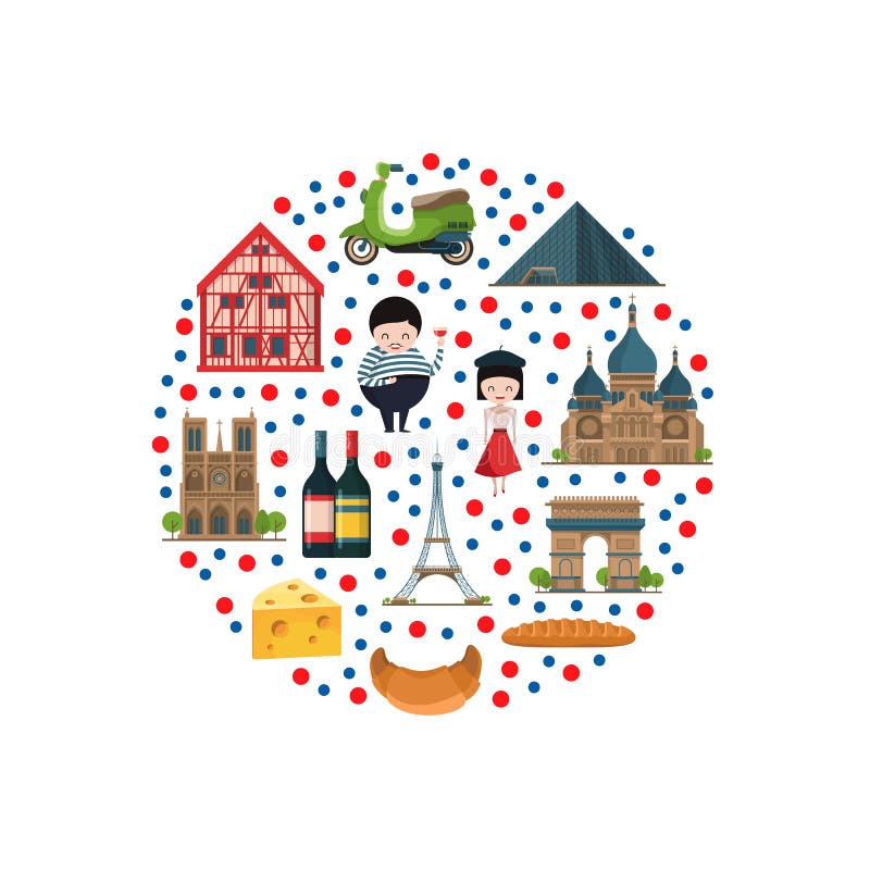 Vector Cartoon France Sights and Objects Illustration Stock Vector ...