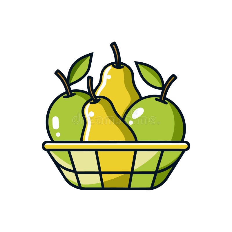 Vector Cartoon Fruit Basket with Pears and Apples Stock Illustration ...