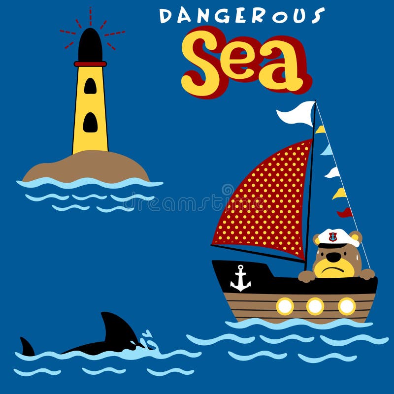 Vector Cartoon of Funny Sailor Under Shark Attack Stock Vector ...