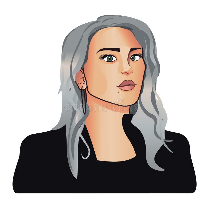 Vector Cartoon Girl with Silver Hair Isolated Stock Illustration ...