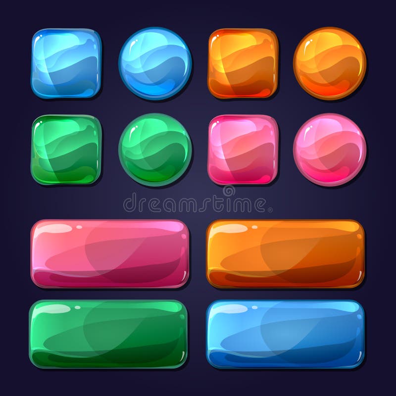 Vector Cartoon Glass Buttons for Game User Interface UI Stock Vector ...