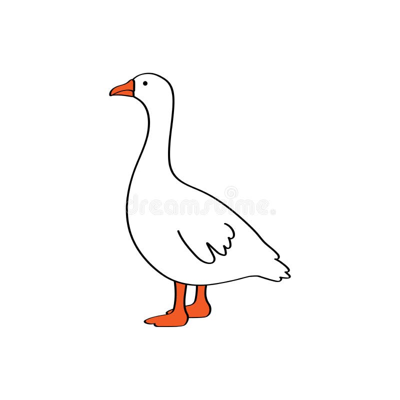 White Cartoon Goose Standing Isolated on White Background Stock Vector ...