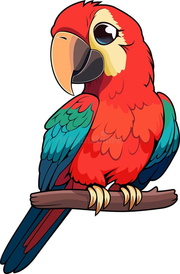 Vector Cartoon Green-winged Macaw Ara Parrot Sticker Stock Vector ...