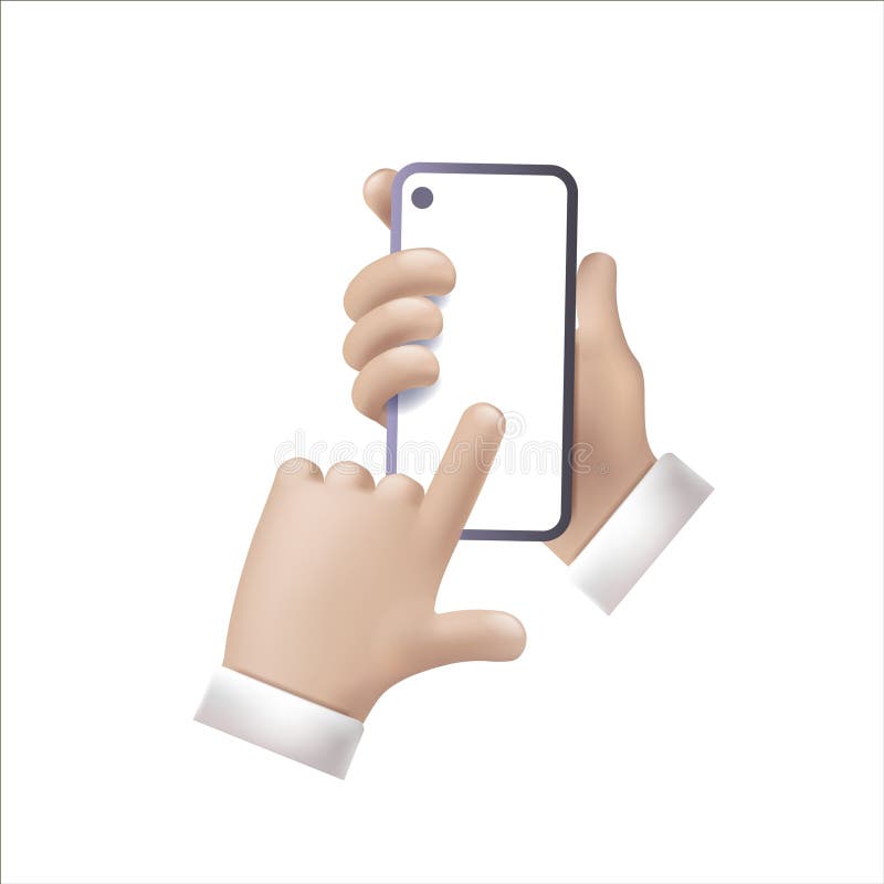 Vector Cartoon Hand Holding and Touching Phone Mockup Template. Cartoon ...