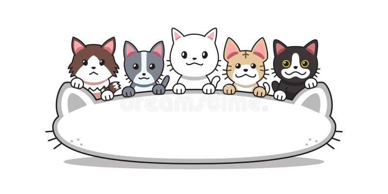 Vector Cartoon Happy Cats with Big Cat Head Shape Sign Stock ...