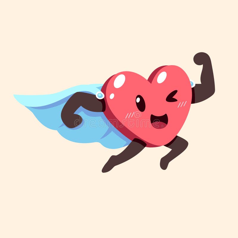 Vector Cartoon Healthy Heart Character with Superhero Cape Stock Vector ...