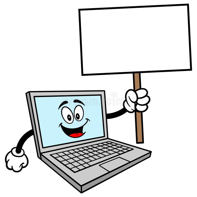 Computer Mascot with Sign stock vector. Illustration of desktop - 138056570