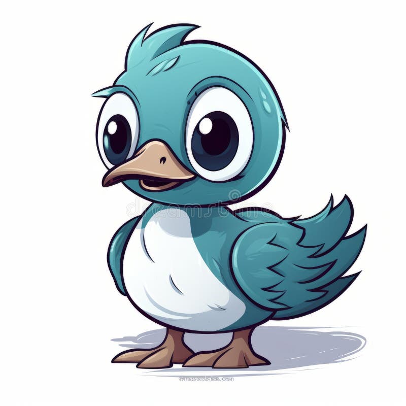 Vector Cartoon Illustration of a Cute Blue Duck. Isolated on White ...