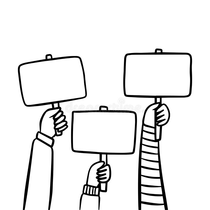 Vector Cartoon Illustration Hands Holding Plate. Blank Banners on White ...