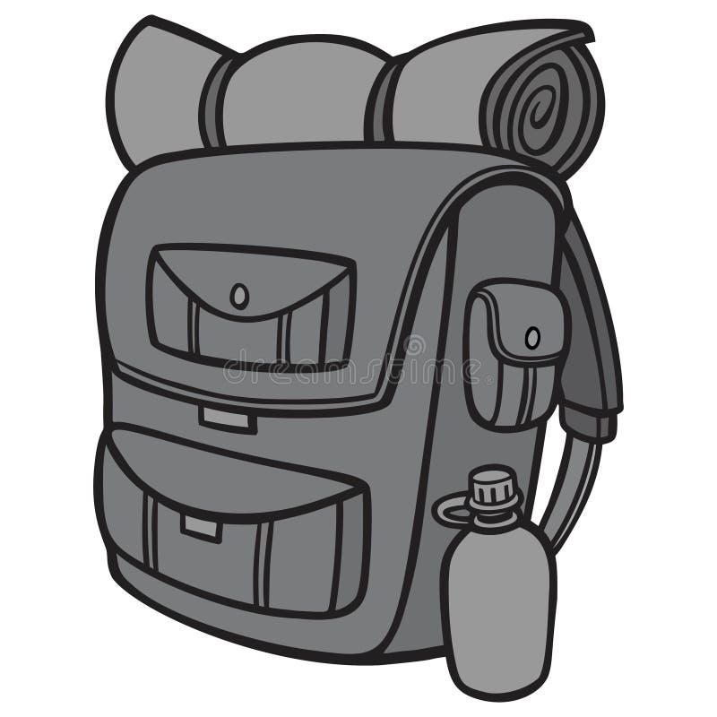Black and White Hiking Backpack Stock Vector - Illustration of canteen ...