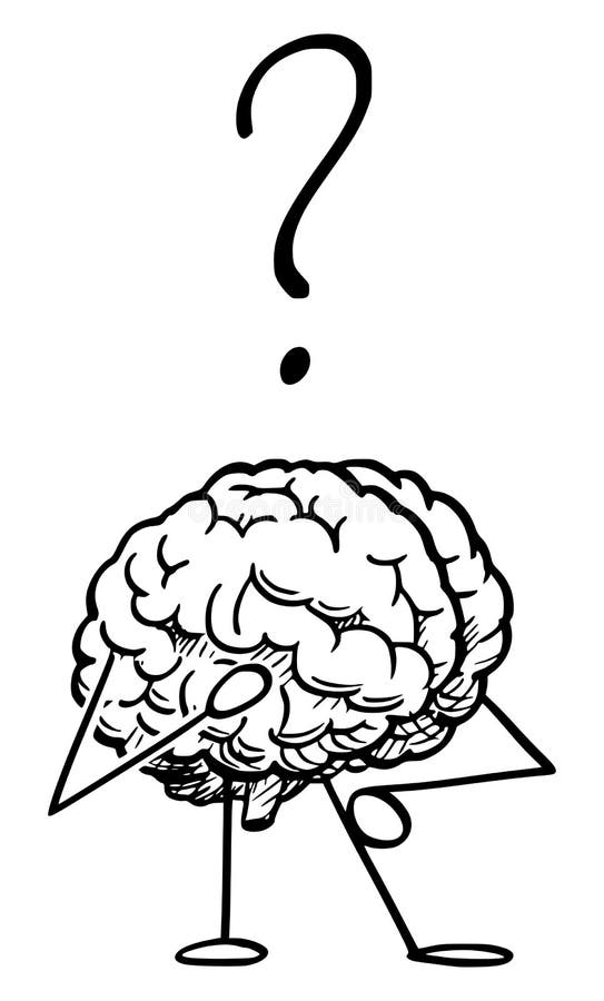 Vector Cartoon Illustration of Human Brain Character Thinking with ...