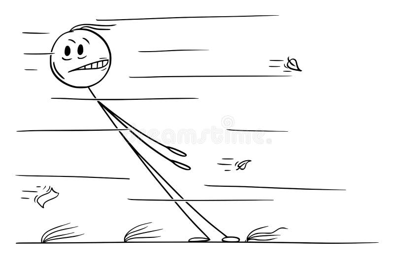 Vector Cartoon Illustration of Man Facing Strong Wind Blows Stock ...