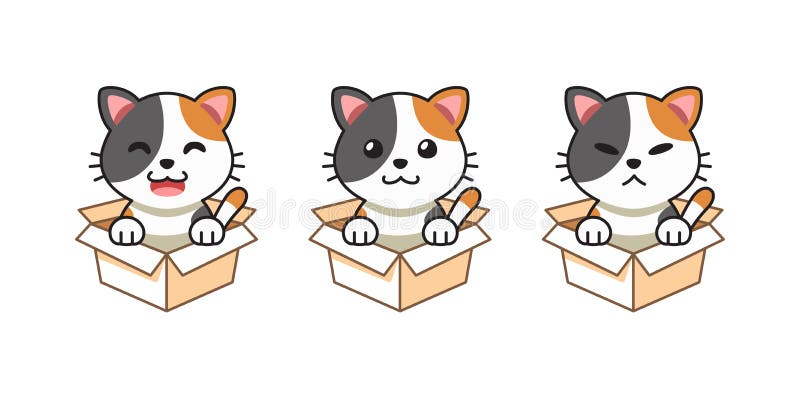 Vector Cartoon Illustration Set of Calico Cat Showing Different ...