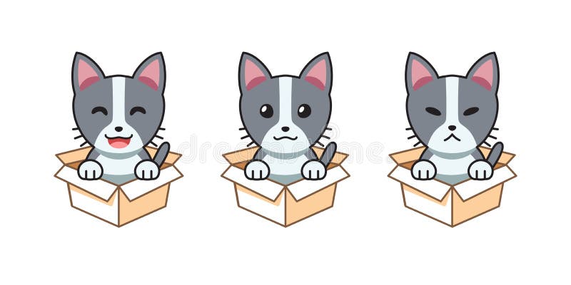 Vector Cartoon Illustration Set of Cat Showing Different Emotions in ...