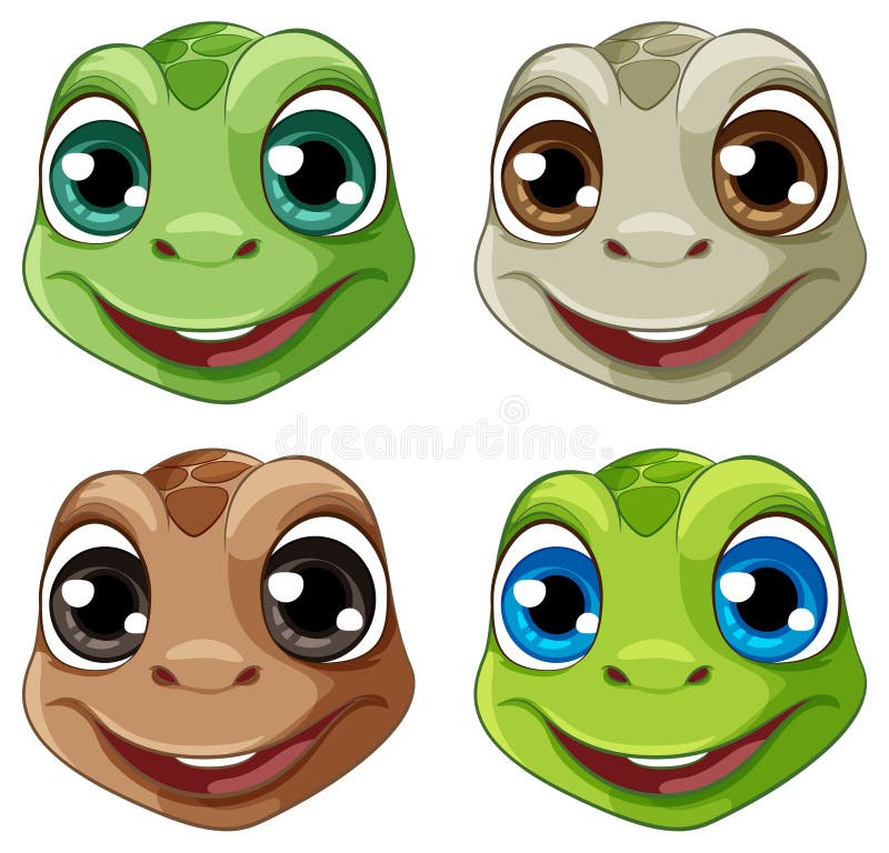 A Vector Cartoon Illustration of a Set of Smiling Turtles in Different ...