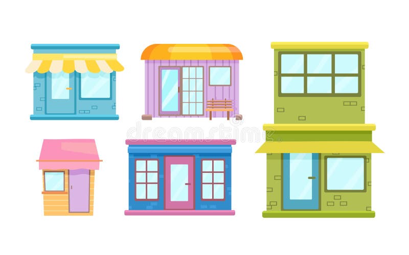 Vector Cartoon Illustration of Shop Windows. Isolated Facade of the ...