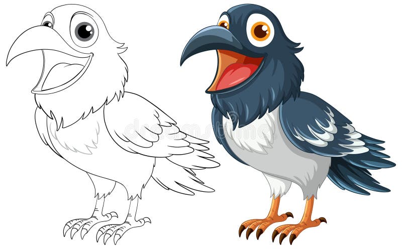 Outline of a Smiling Raven Cartoon Isolated on a White Background Stock ...