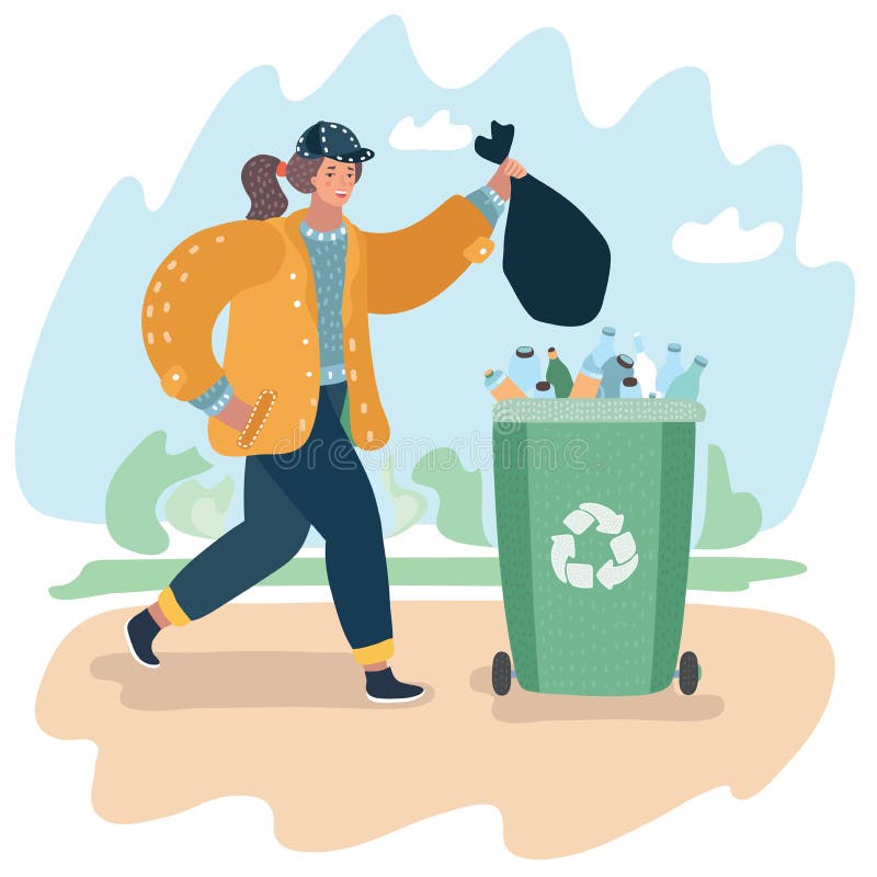 Gathering, Sorting and Transporting Process of Garbage. Stock Vector ...