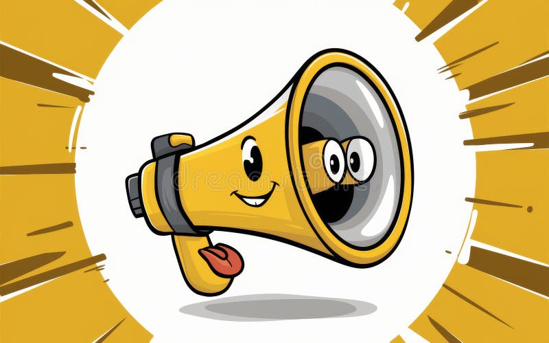 Vector Cartoon Illustration of a Yellow Megaphone with Funny Face Stock ...