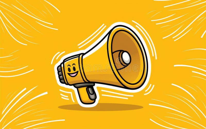 Vector Cartoon Illustration of a Yellow Megaphone with Funny Face Stock ...