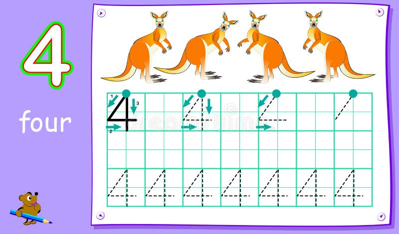 Educational Page for Young Children with Number Four. Developing Skills ...