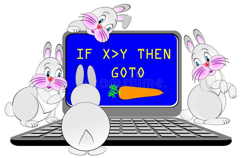 Illustration of Funny Rabbits Studying Computer. Stock Vector ...