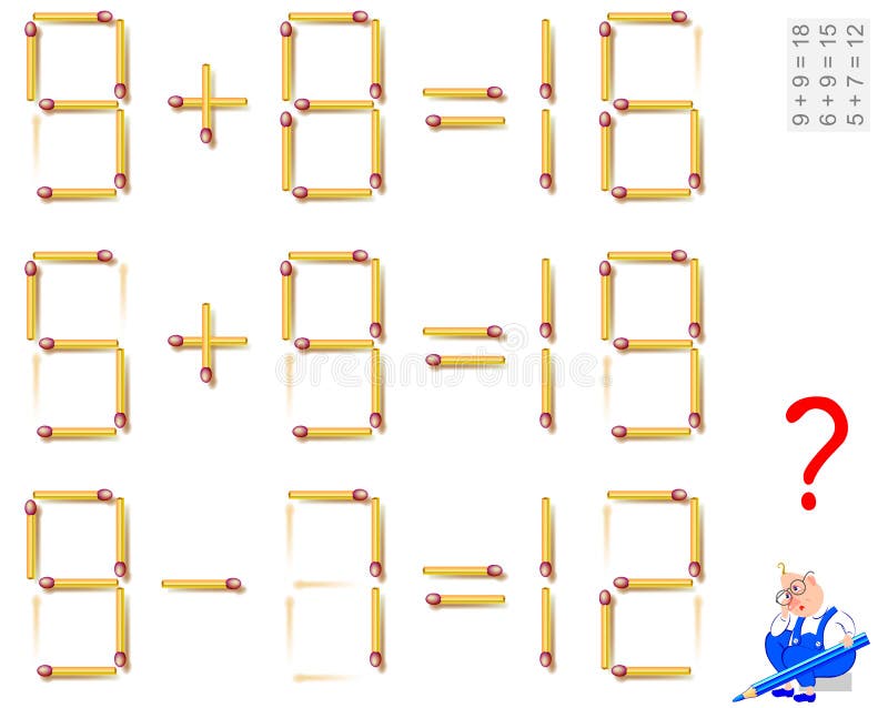 Logic Puzzle Game. in Each Task Move 1 Matchstick To Make the Equations ...