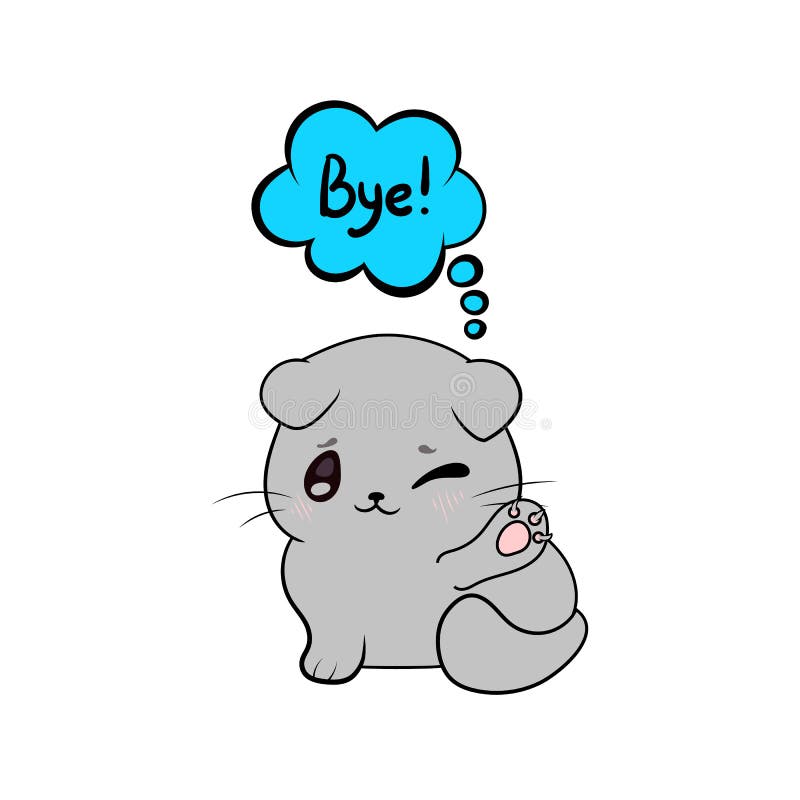 Vector Cartoon Kitten Saying Bye, Illustration, Comic Style and Blue ...